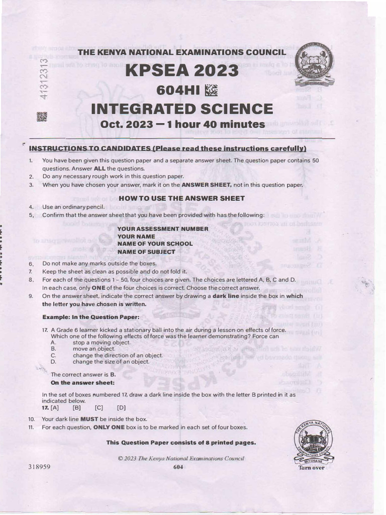 KPSEA 2023 Integrated Science | PDF | Water | Vegetables