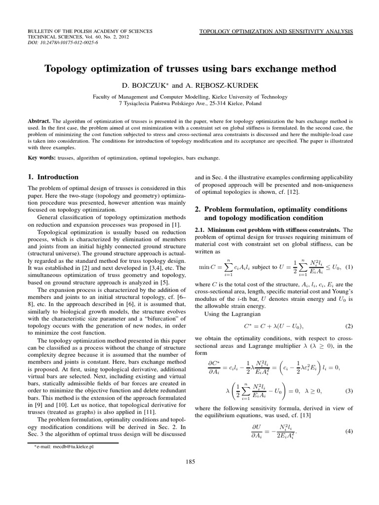 Topology optimisation of trusses using bars exchange method | PDF | Mathematical Optimization ...