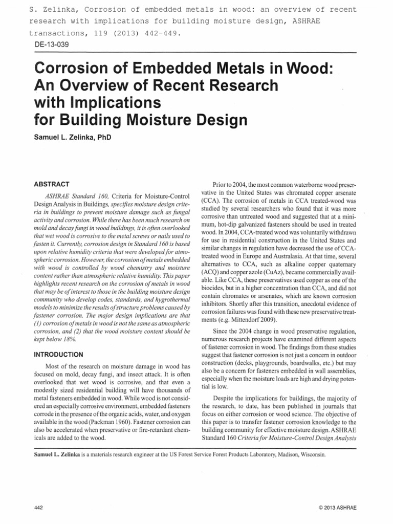 Corrosion of Embedded Metals in Wood (Zelinka, 2013) | PDF | Corrosion ...