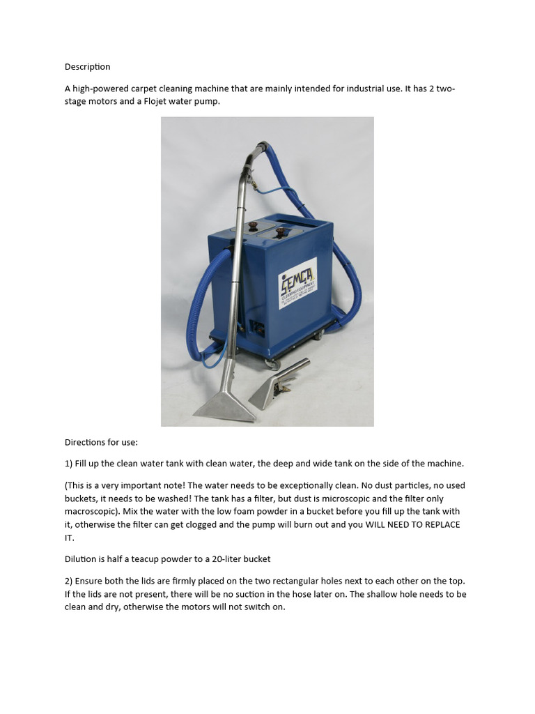 Semca Cleaning Machine | PDF | Pump | Industrial Processes