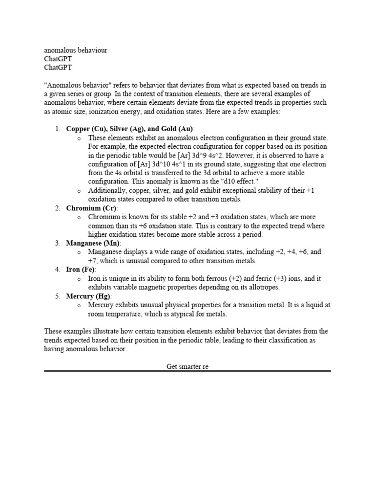 Anomalous Behavior of Transition Metals | PDF