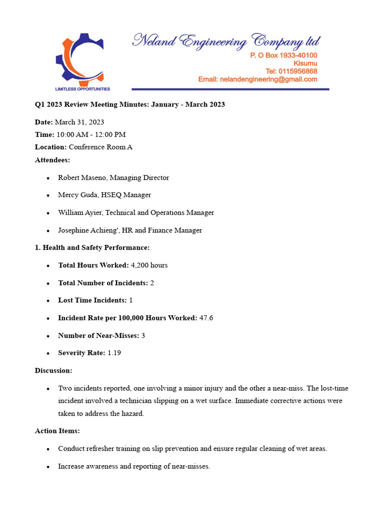 HSEQ Review Meeting Minutes | PDF | Audit | Internal Audit