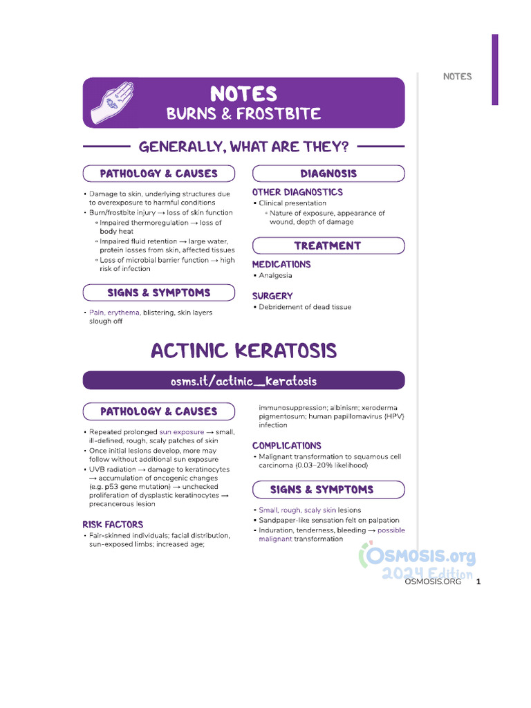 Burns and Frostbite Notes - Diagrams & Illustrations - Osmosis | PDF