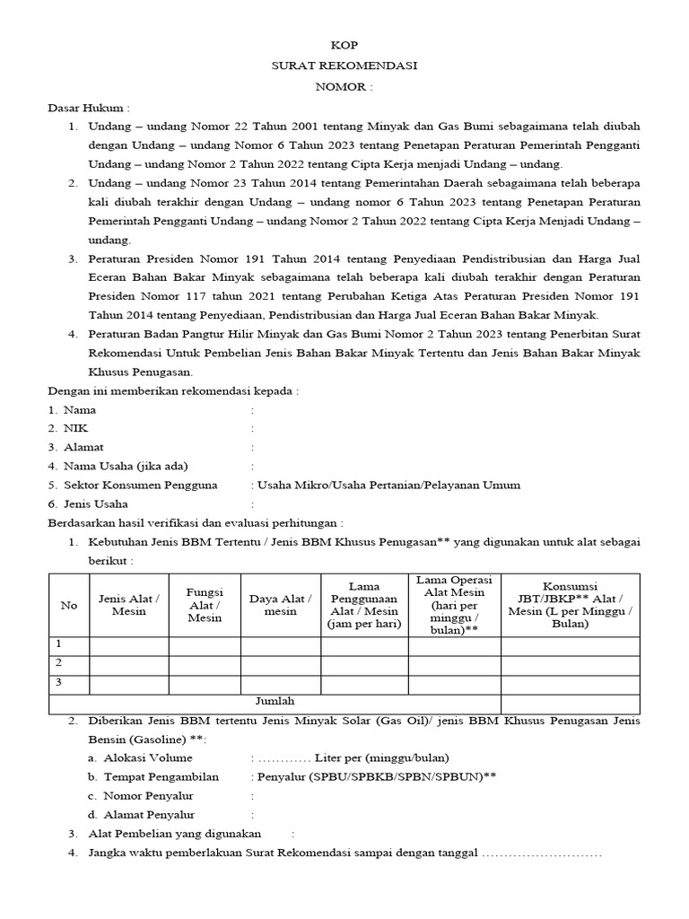 Surat Rekomendasi Solar | PDF