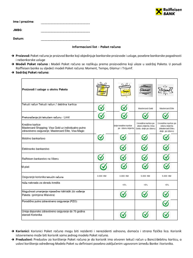 Informacioni List - Paketi Usluga | PDF
