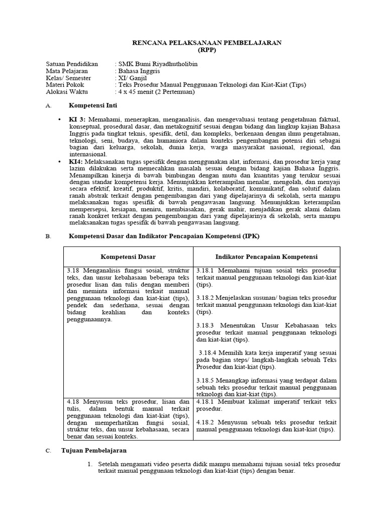 KD 3.18 Teks Prosedur (Procedure Text) | PDF