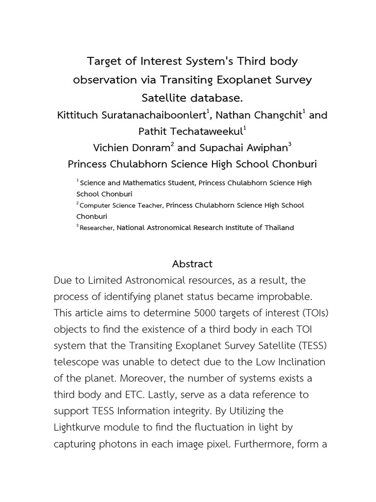 O9 - Target of Interest Systems Third Body Observation Via Transiting ...