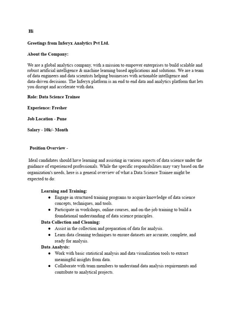 JD of Data Science Trainee | PDF | Data Science | Data