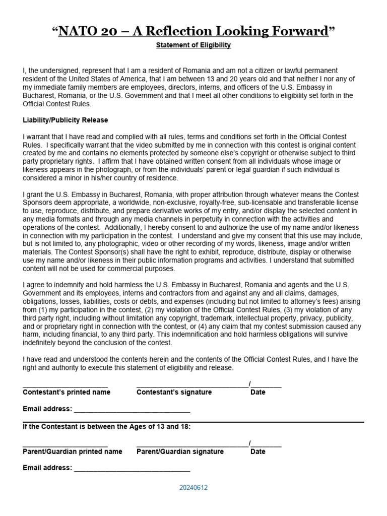 NATO 20 - A Reflection Looking Forward - Eligibility Statement - 2024 ...