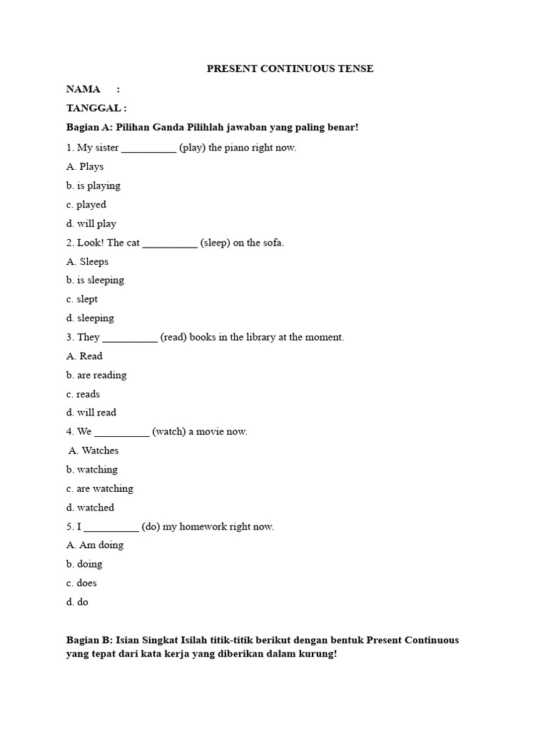 English Present Continuous Practice | PDF