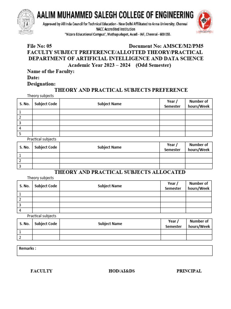 Faculty Subject Allocation AI & DS 2023 | PDF | Computers | Technology & Engineering