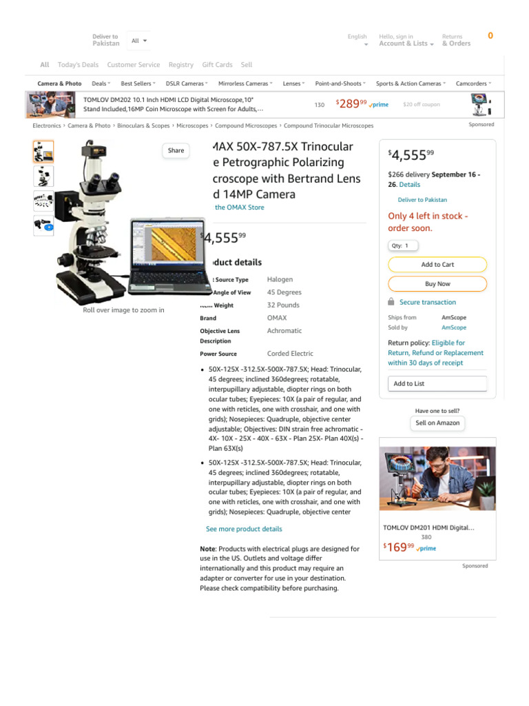 OMAX 50X-787.5X Trinocular Ore Petrographic Polarizing Microscope With ...