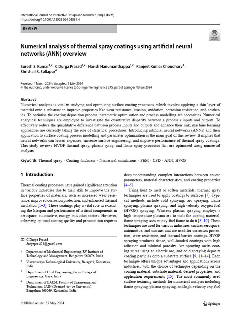 Numerical Analysis of Thermal Spray Coatings Using Artificial Neural Network | PDF | Machine ...