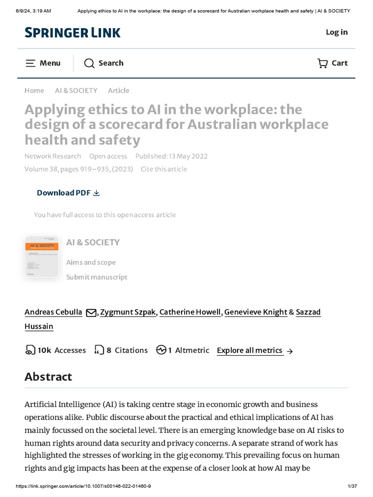 Applying Ethics To Ai In The Workplace The Design Of A Scorecard For