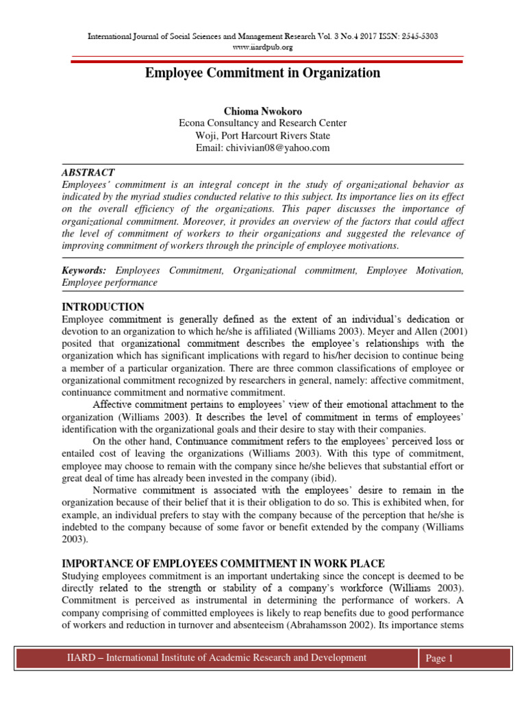 Employee Commitment in Organization | PDF | Motivation | Motivational