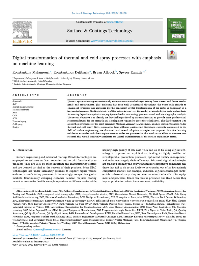 Digital Transformation of Thermal and Cold Spray Processes With ...