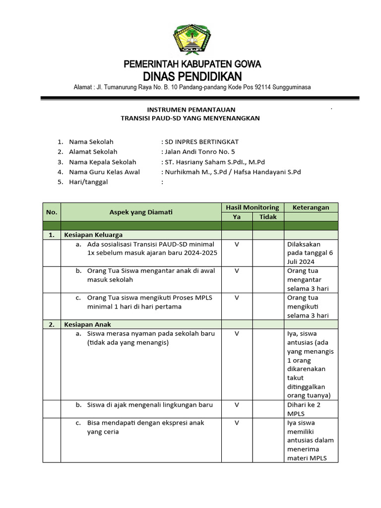 Instrumen Monev TPSD 2024 | PDF