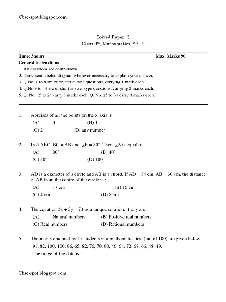 9 Sa1 Maths Sample Paper1 1p | PDF | Triangle | Area
