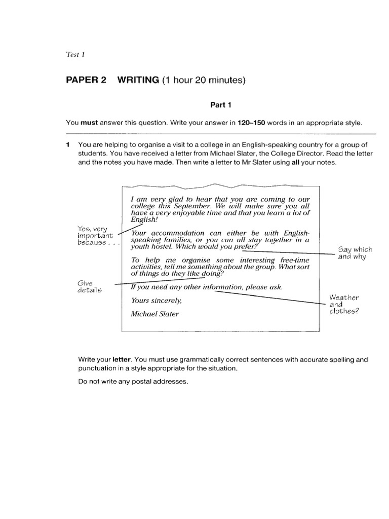 Writings B2 Test 1 Pdf
