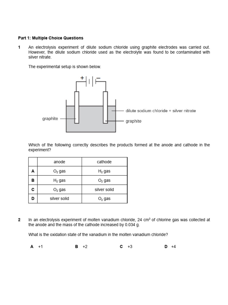 Electrolysis Experiments and Reactions | PDF | Anode | Electrolyte
