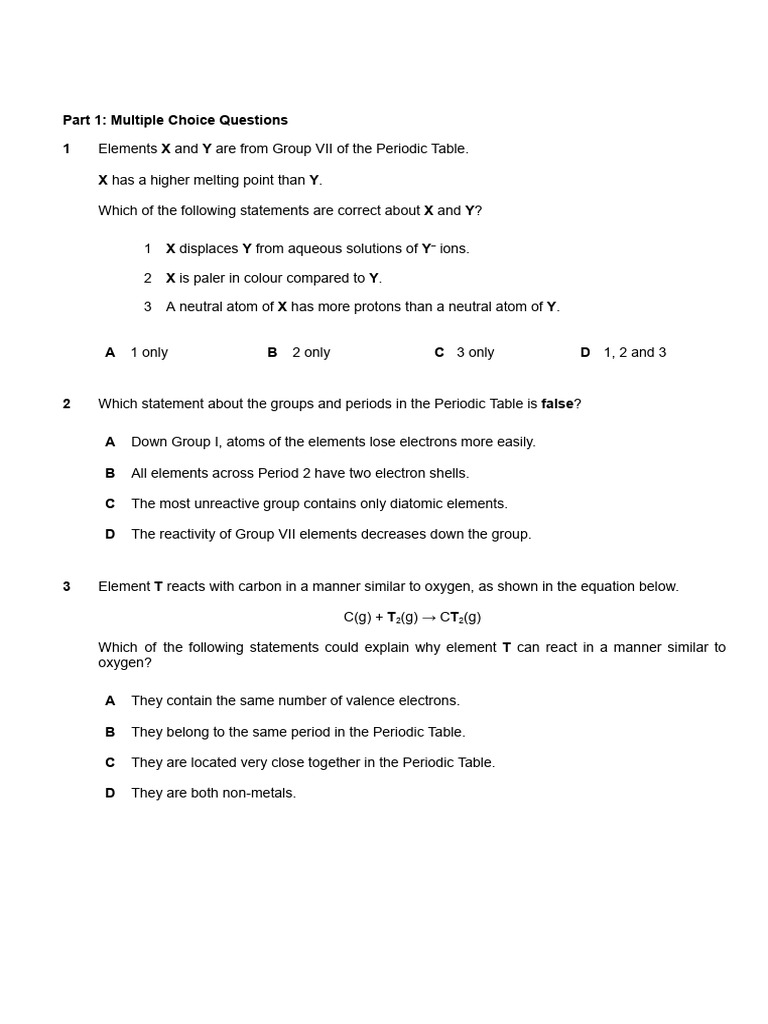 Periodic Table Exercises and Questions | PDF | Calcium | Metals