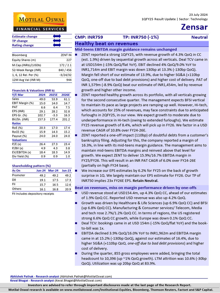 Zensar: Healthy Beat On Revenues | PDF | Book Value | Investing