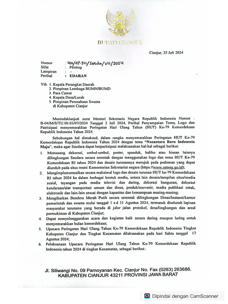 Surat Edaran HUT RI-79 TH 2024 | PDF