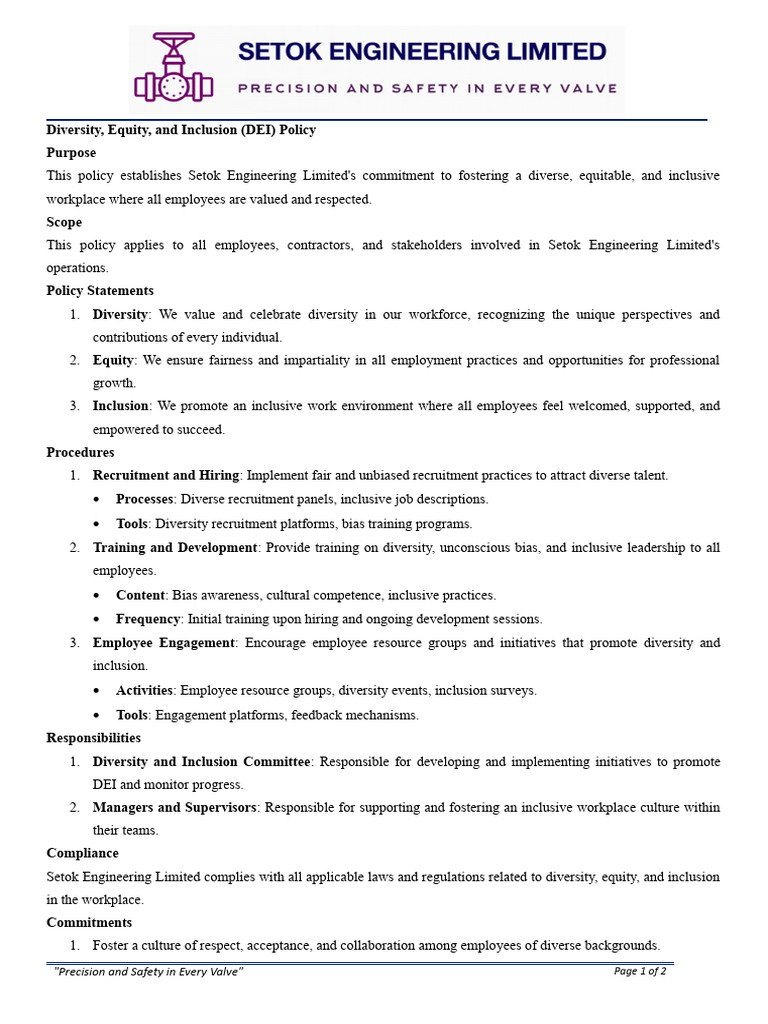 Setok Engineering DEI Policy Overview | PDF | Diversity (Business ...