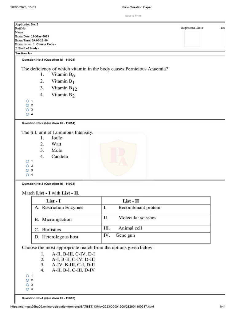 Graduate Aptitude Test Biotechnology 2023 | PDF | Mobile Computers ...