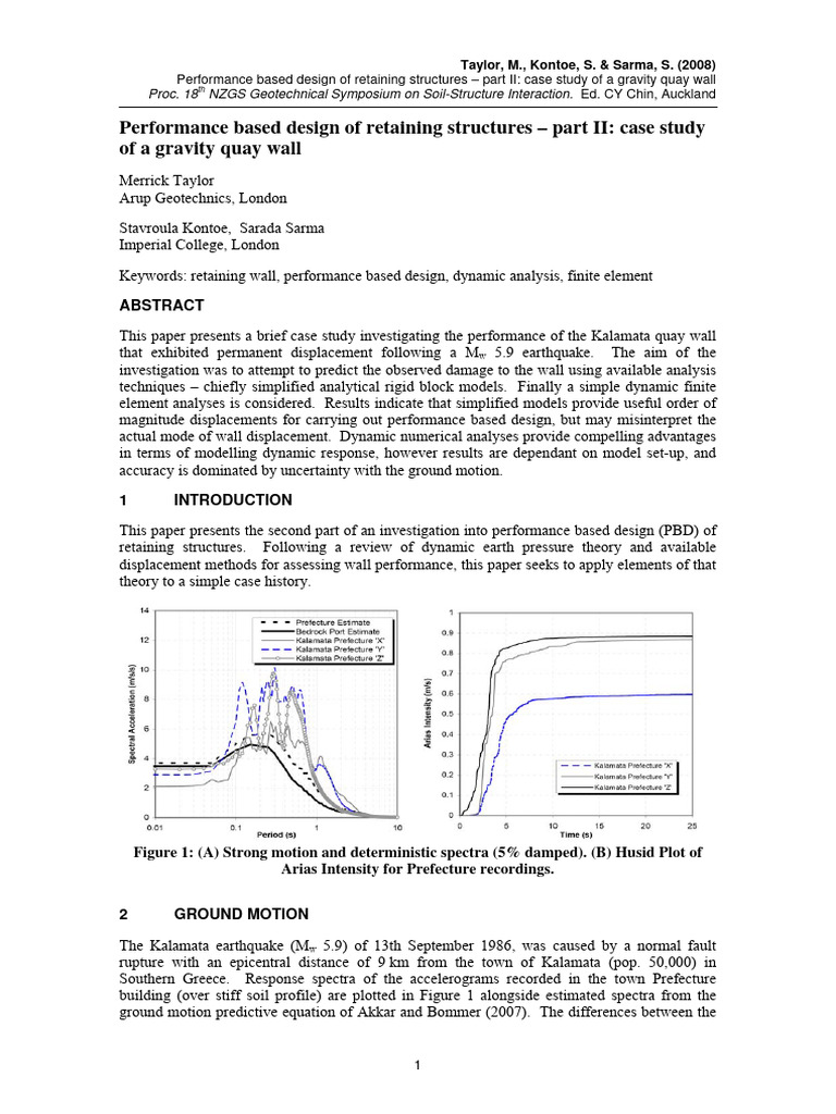 Performance Based Design of Retaining Structures - Part II: Case Study of A Gravity Quay Wall ...