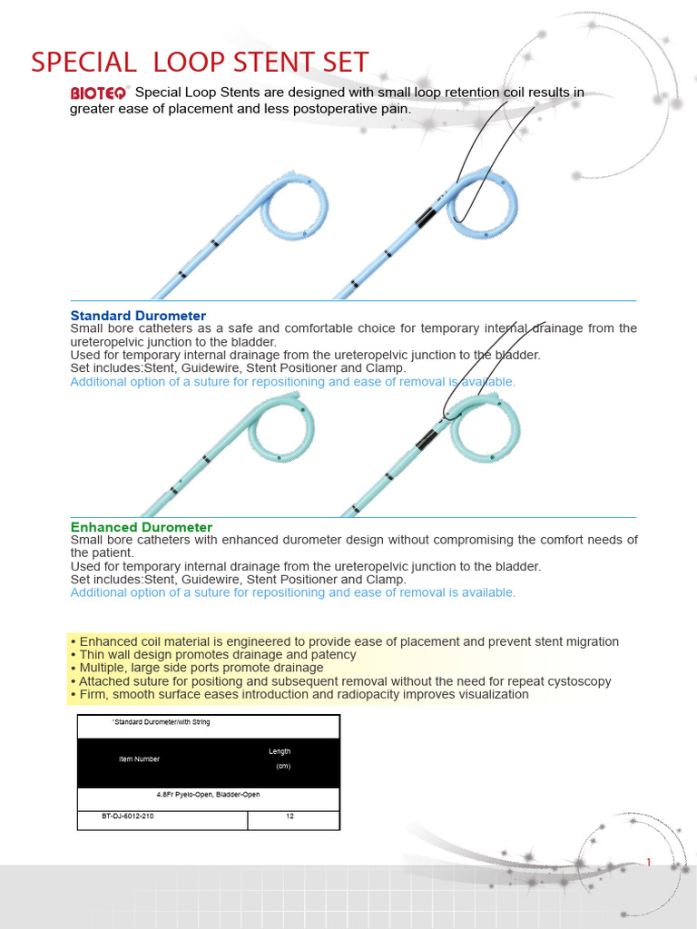 Special Loop Stent Set for Ureteral Drainage | PDF | Stent | Catheter