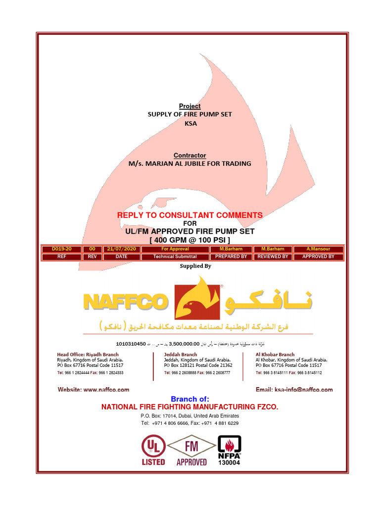 D019 20 Fire Pump Submittal 400 Gpm 100 Psi Pdf Riyadh Pipe