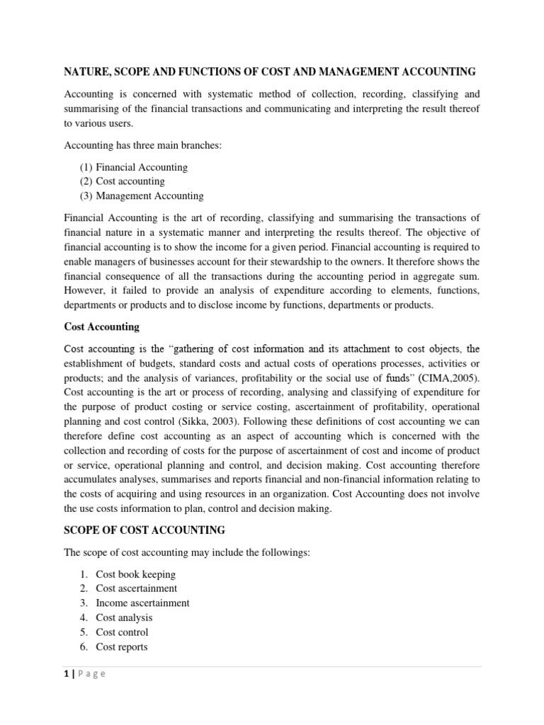 Nature of Cost & MGT Accounting + Cost Terminology | PDF | Cost ...
