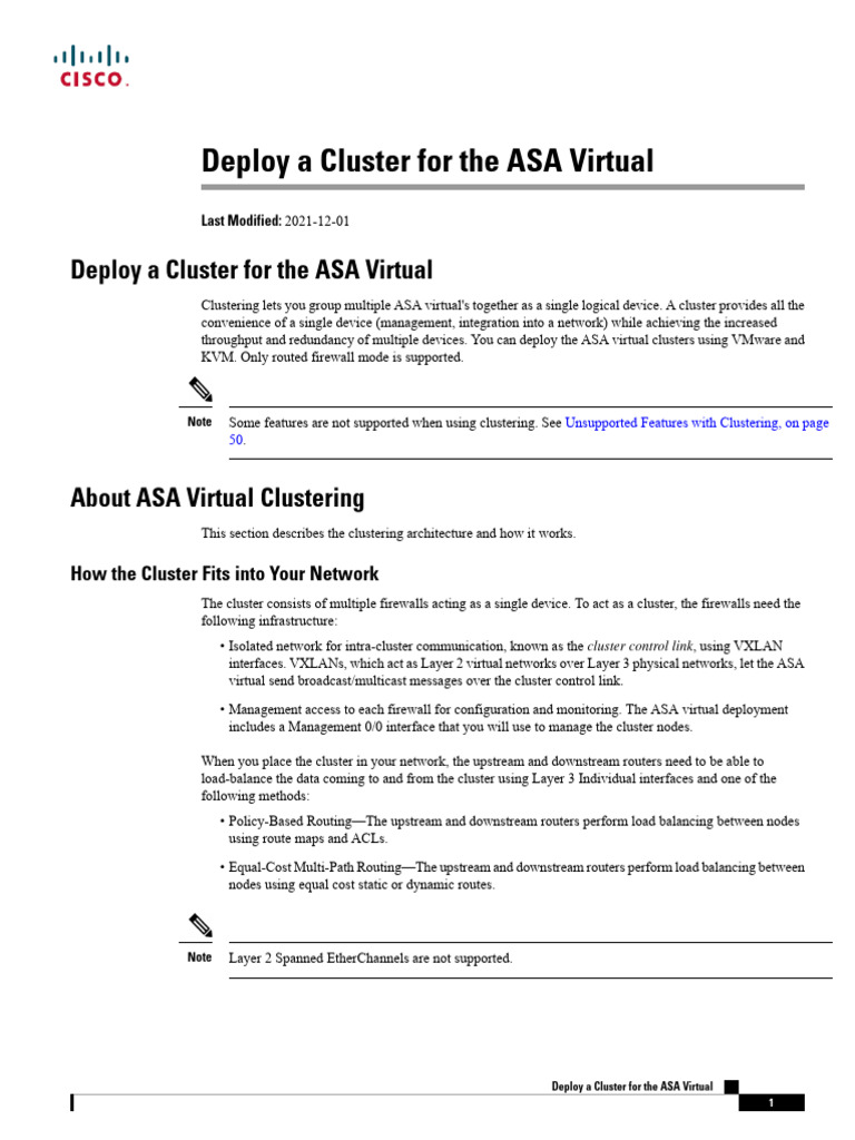 ASA Virtual Cluster Deployment Guide | PDF | Ip Address | Routing