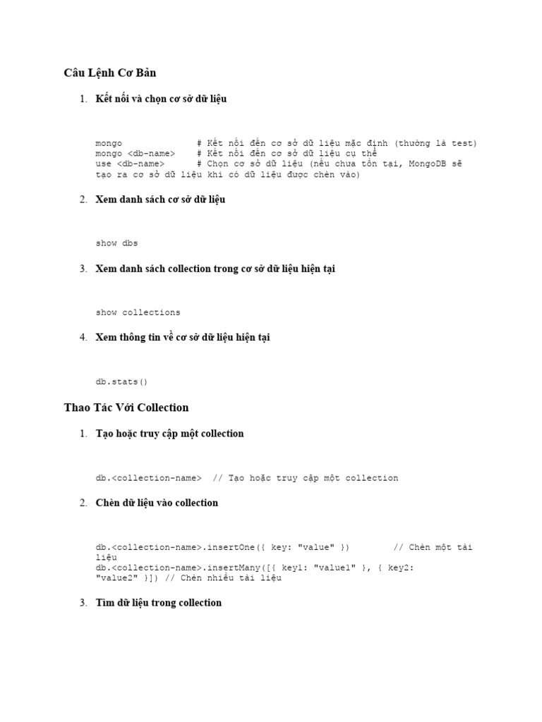 Các câu lệnh cơ bản trong MongoDB | PDF