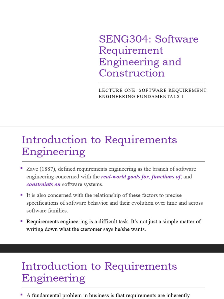 Lecture 1 - Software Requirement Engineering Fundamentals I | PDF | User (Computing) | System