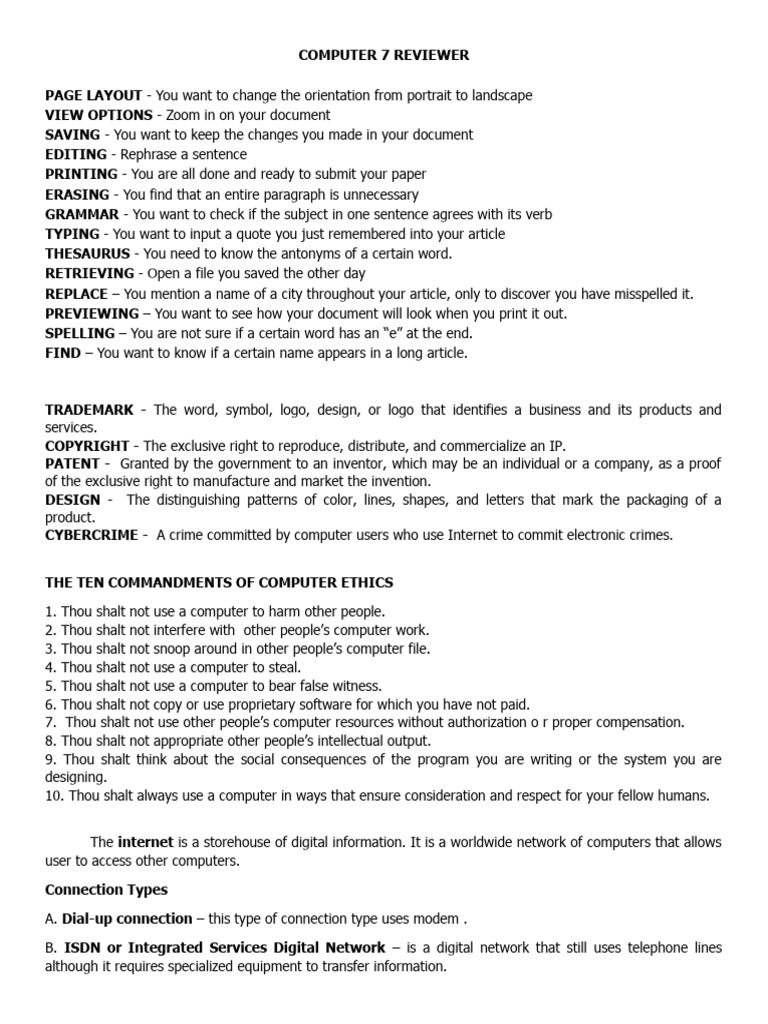 Computer 7 Reviewer | PDF | Computer Networking | Internet