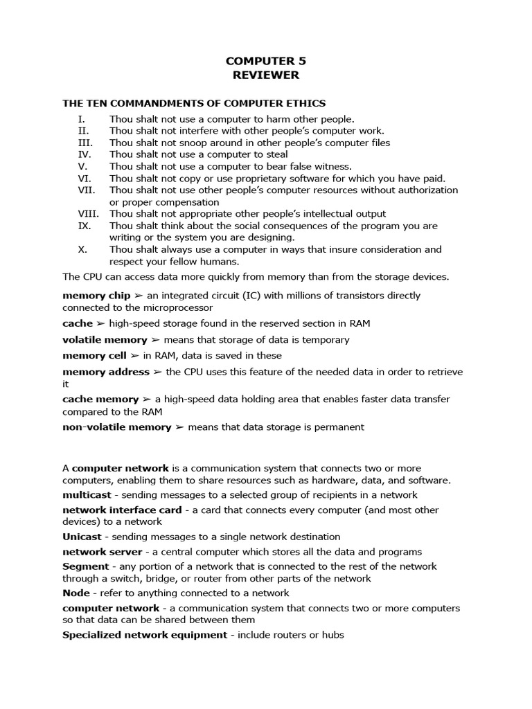 Computer 5 Reviewer | PDF | Computer Network | Random Access Memory Computer 5 Reviewer | PDF | Computer Network | Random Access Memory