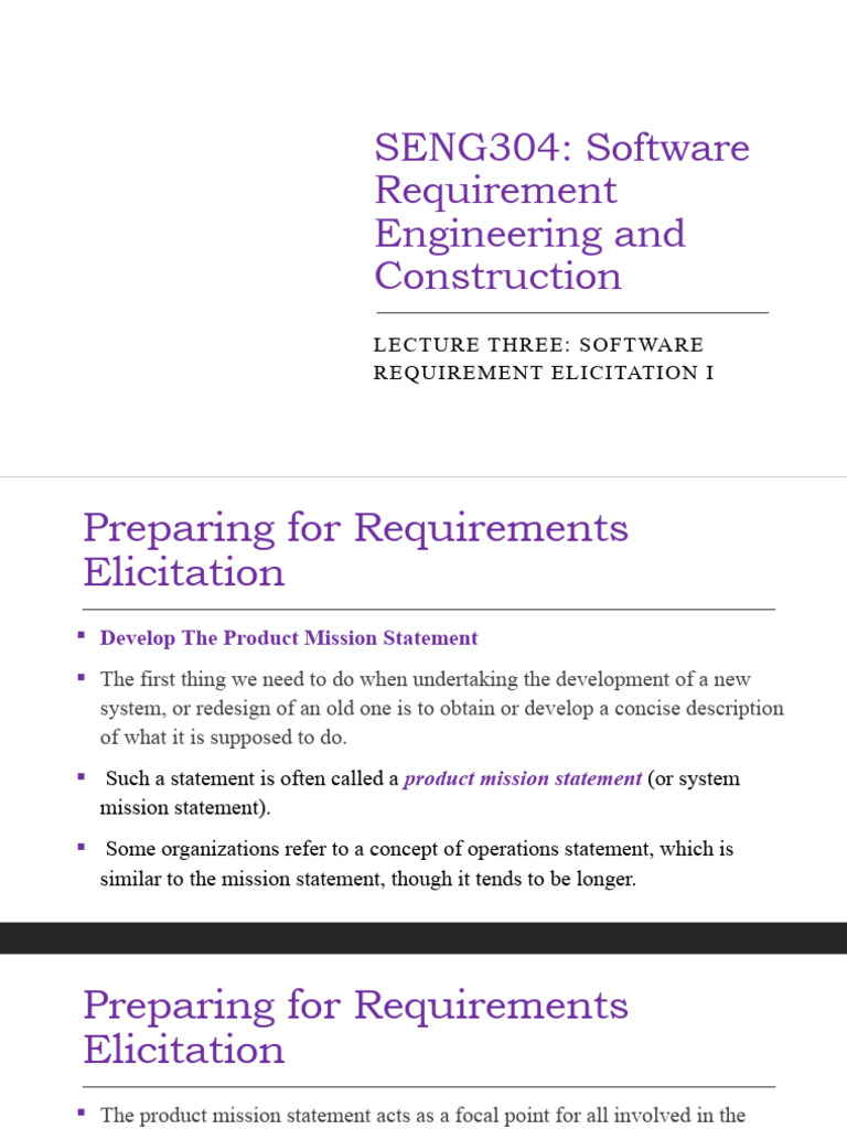 Lecture 3 - Software Requirement Elicitation I | PDF | System | User (Computing)