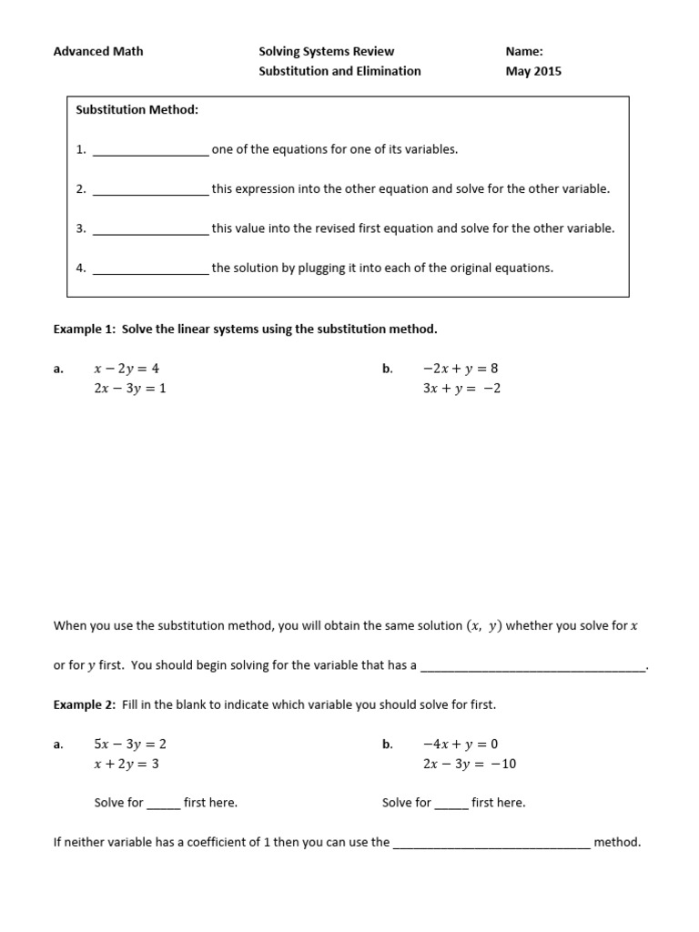 Systems Review Notes and HW Worksheet May 2015 | PDF | System Of Linear ...