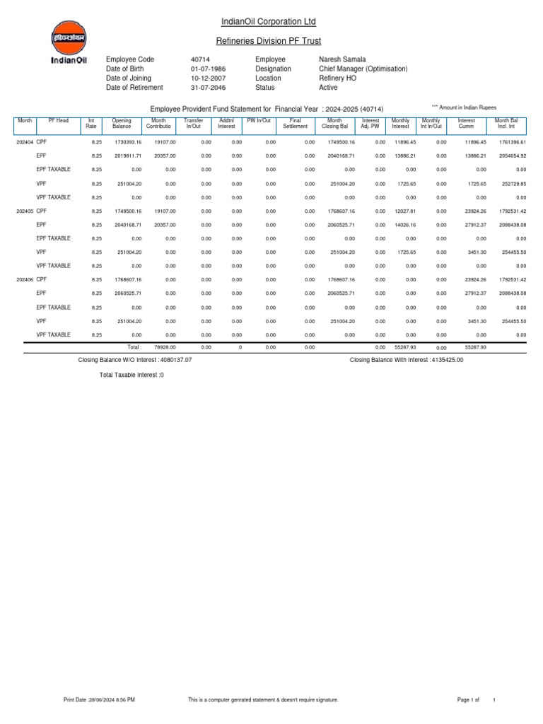 PFStatement Report | PDF