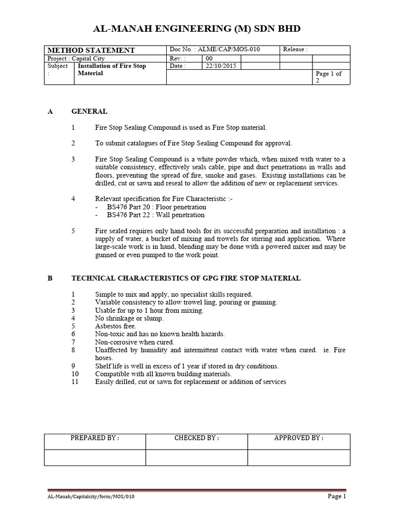 Fire Stop Material Installation Guide | PDF | Industrial Processes ...