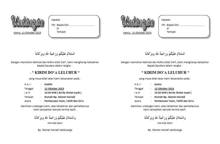 Undangan Tahlil. Mas Slamet | PDF