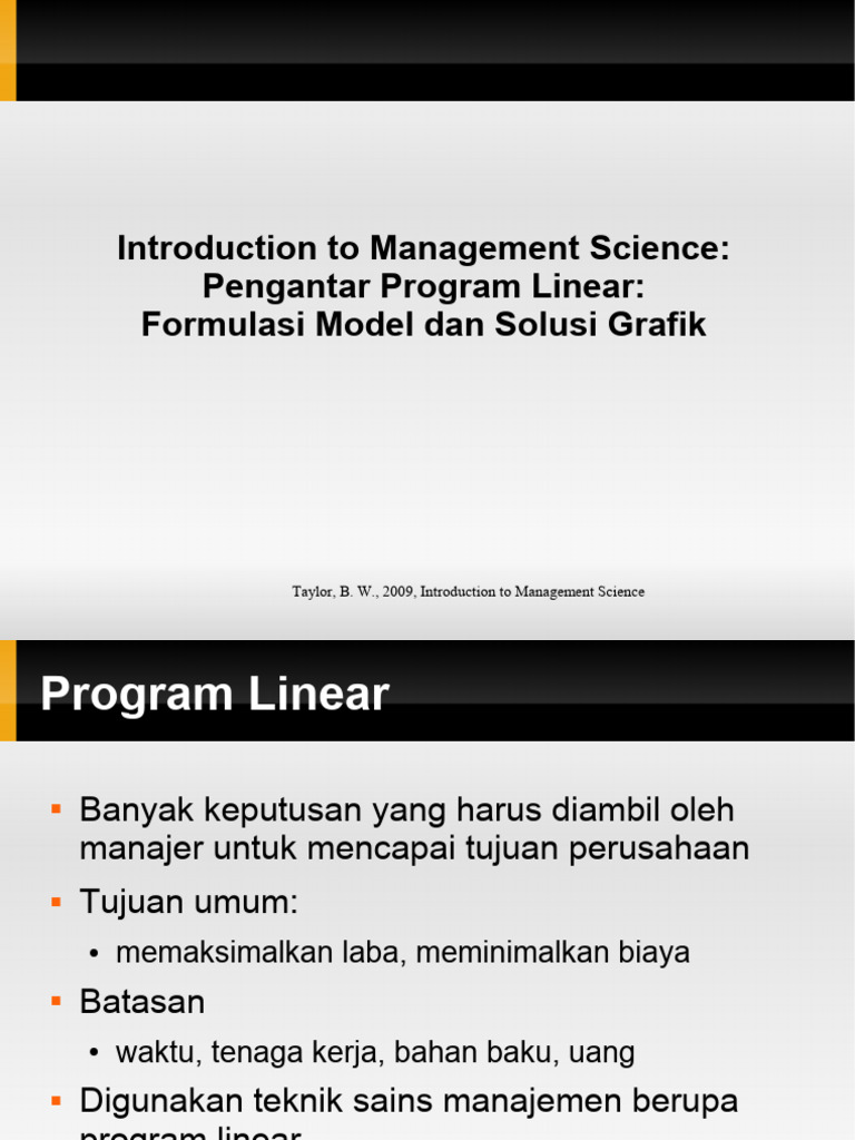 Pengantar Program Linear, Formulasi Model Dan Solusi Grafik | PDF