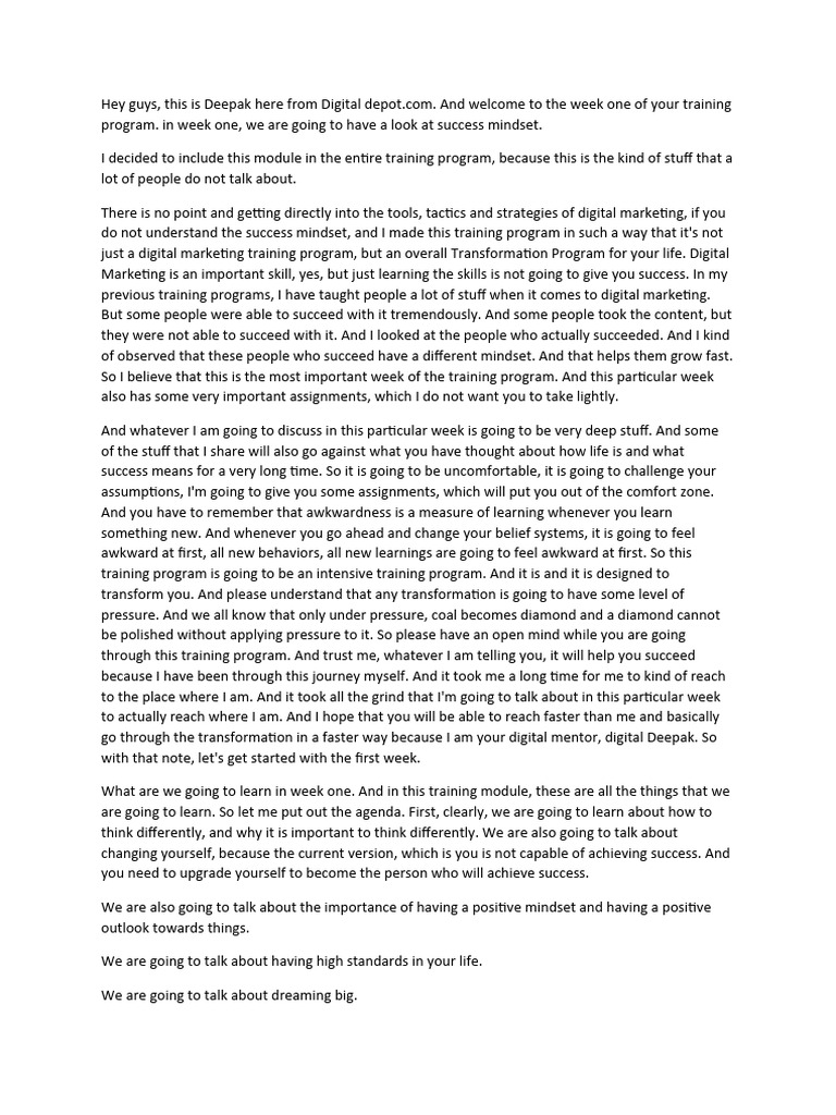 Week 1 - Success Mindset Transcript Complete | PDF | Experiment | Truth