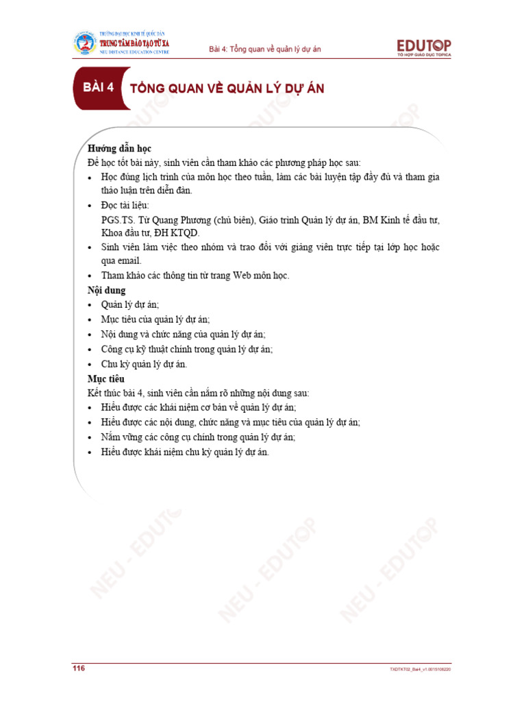 Slide-Ch2-Tham khảo - TỔNG QUAN VỀ QUẢN LÝ DỰ ÁN | PDF