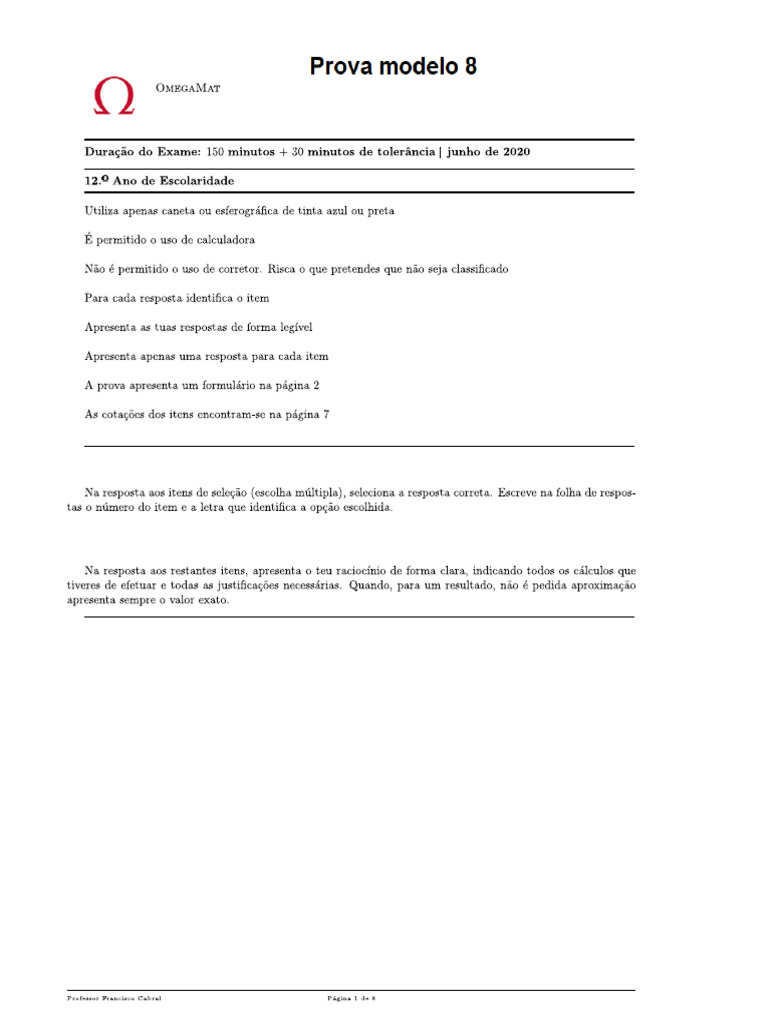 Prova Modelo 8 | PDF