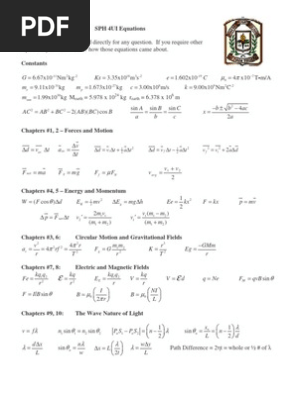 Physics 12 Formula Sheet