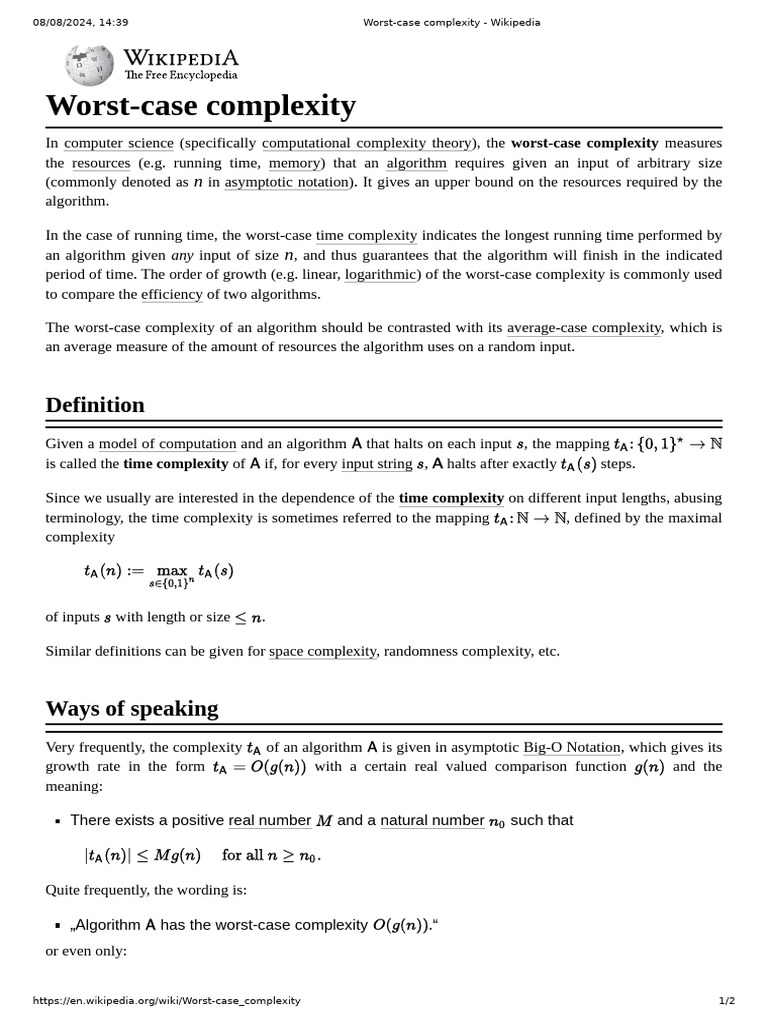 Worst-Case Complexity - Wikipedia | PDF | Time Complexity | Theoretical Computer Science