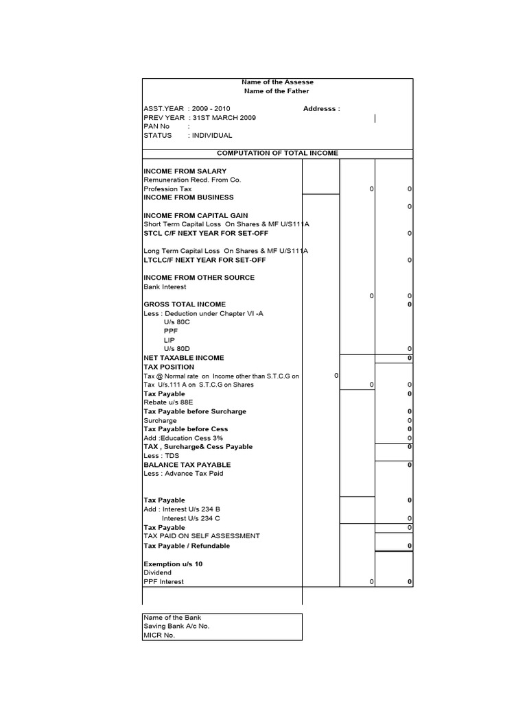47 Format of Computation of Total Income | PDF | Taxes | Dividend